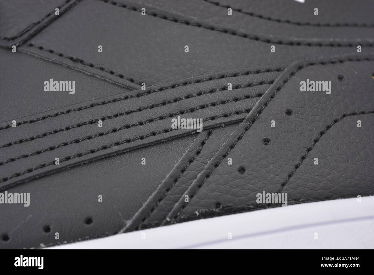 Materials, products made of black leather, leatherette. Black threads ...