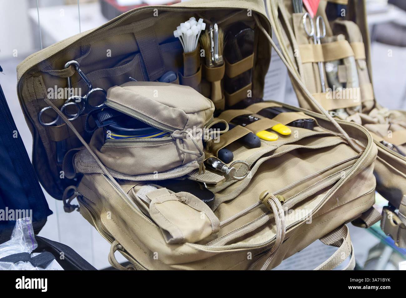 Army first aid kit, military paramedic backpack close-up Stock Photo ...