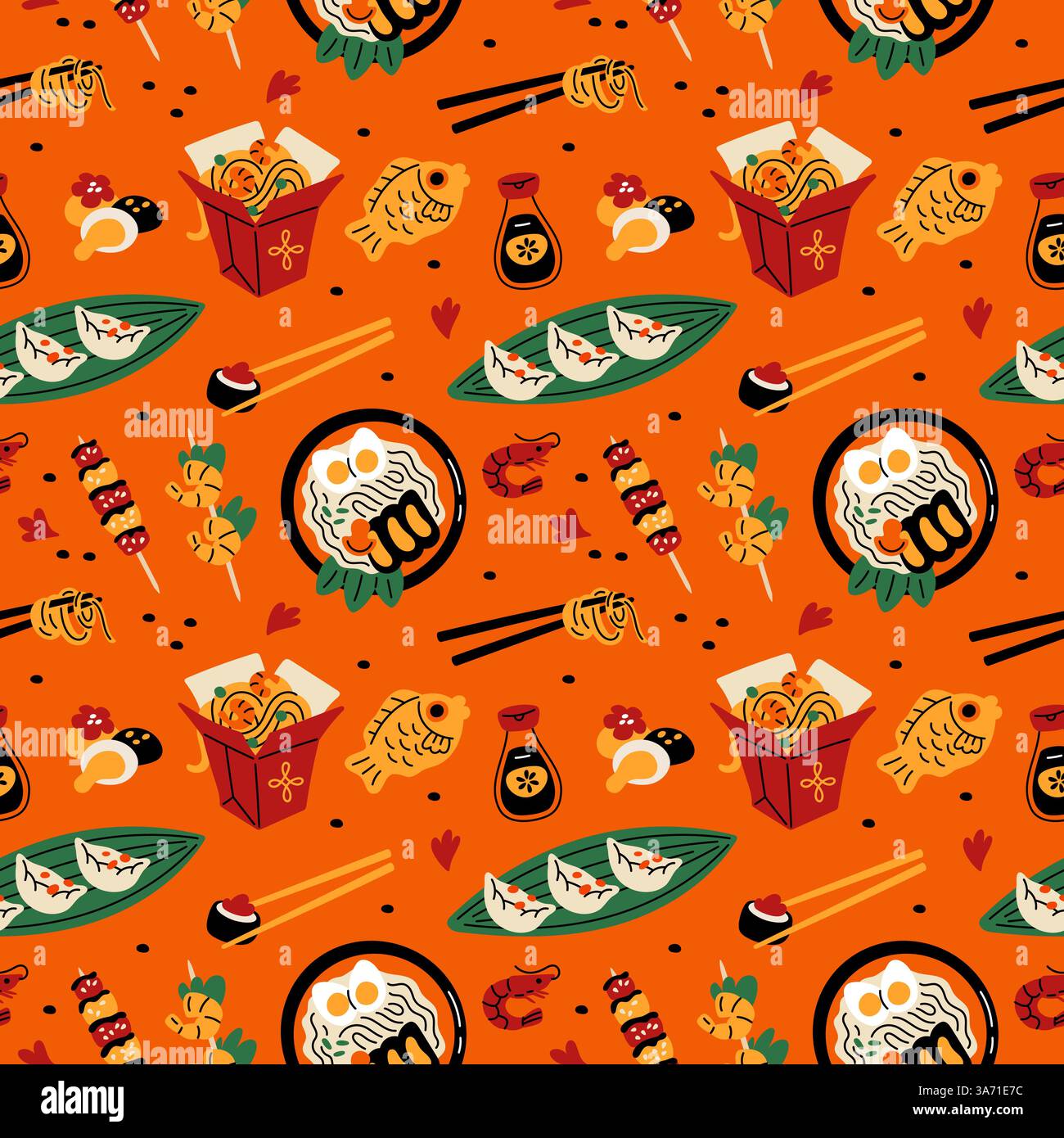 Cartoon asian food pattern. Repeated traditional chinese, japanese ...