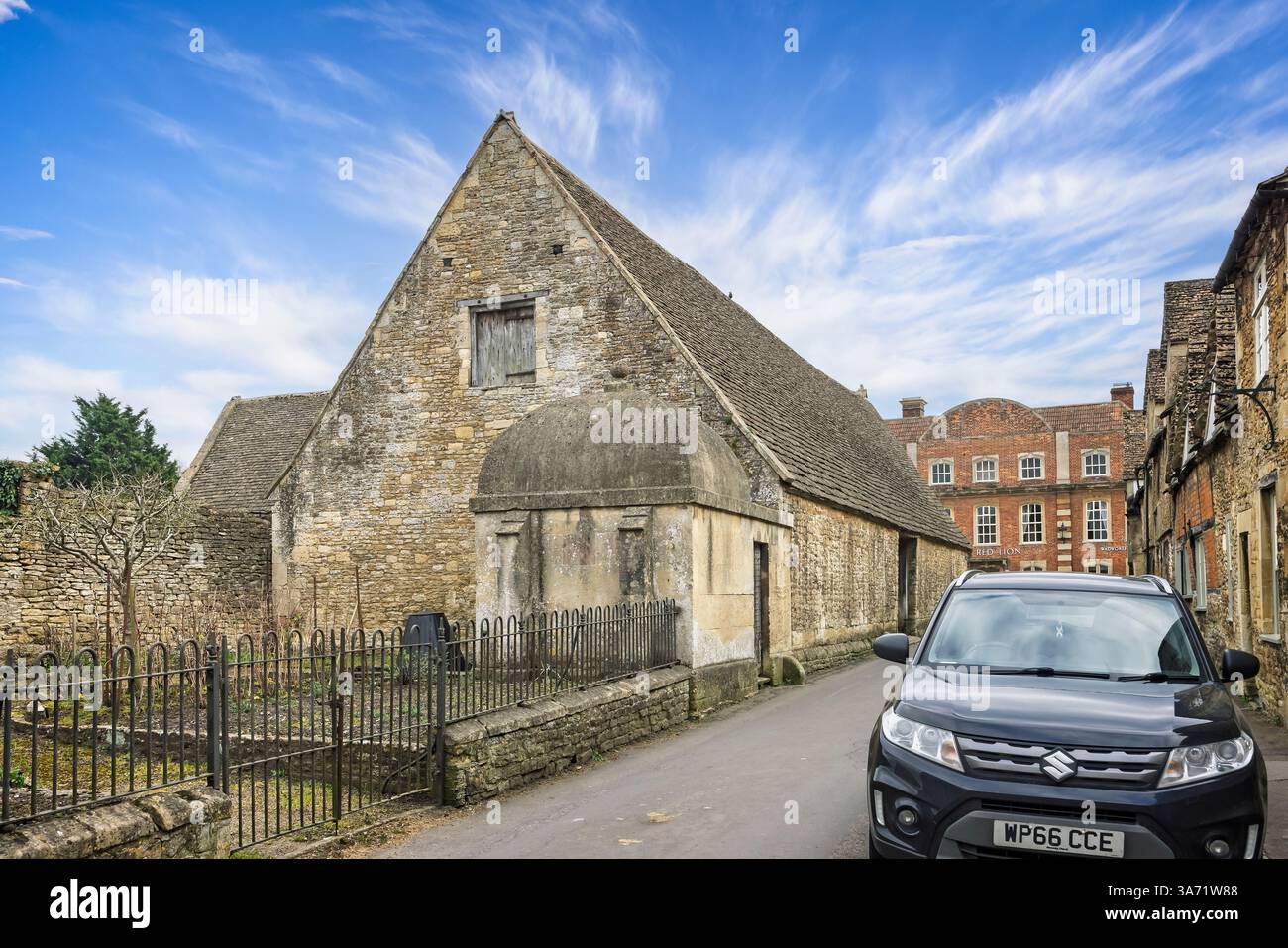 Medieval Tithe Barn and the Red Lion Pub on the corner of East street ...