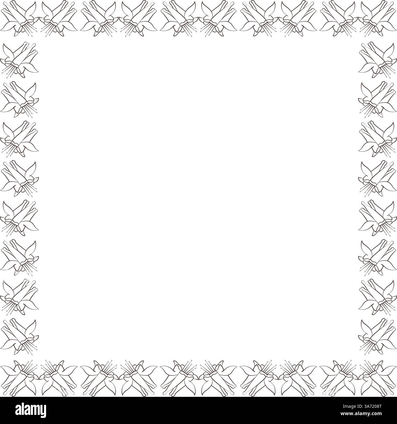 Flourish frame with blooming buds. Cute Aquilegia flower empty frame ...