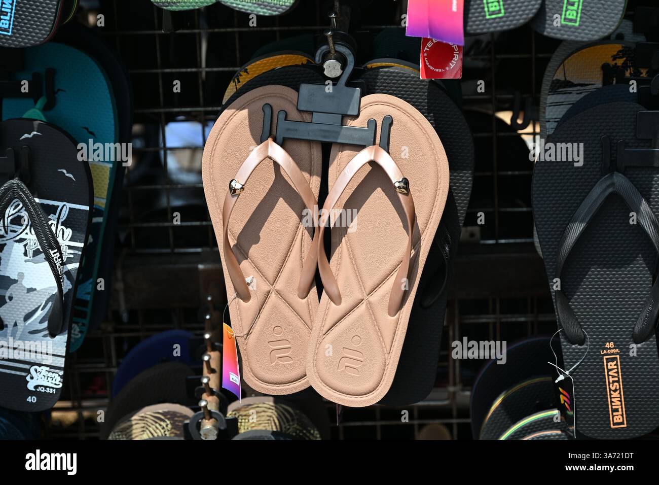 Hanging flip flops outside the footwear shop in Thailand ,Bangkok ,Asia ...
