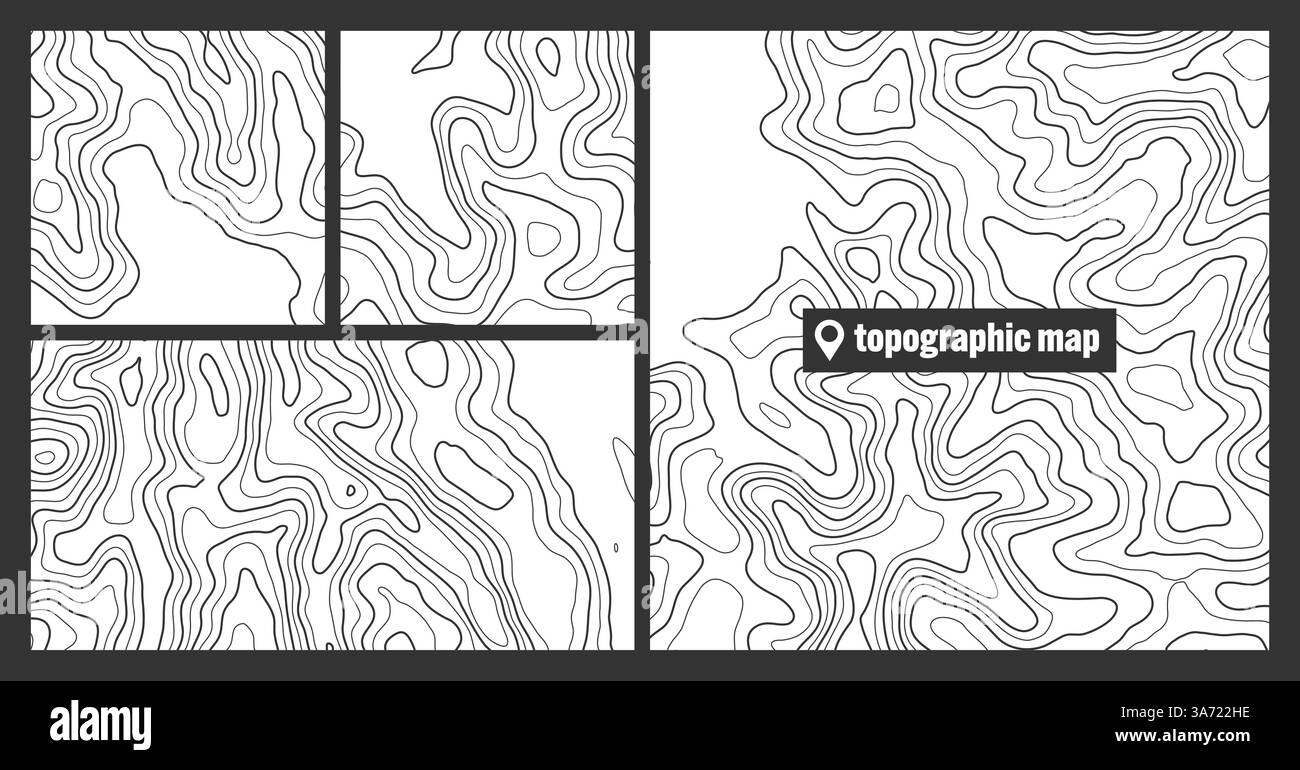 Colorful topographic map sets with contour lines. Geographic terrain ...