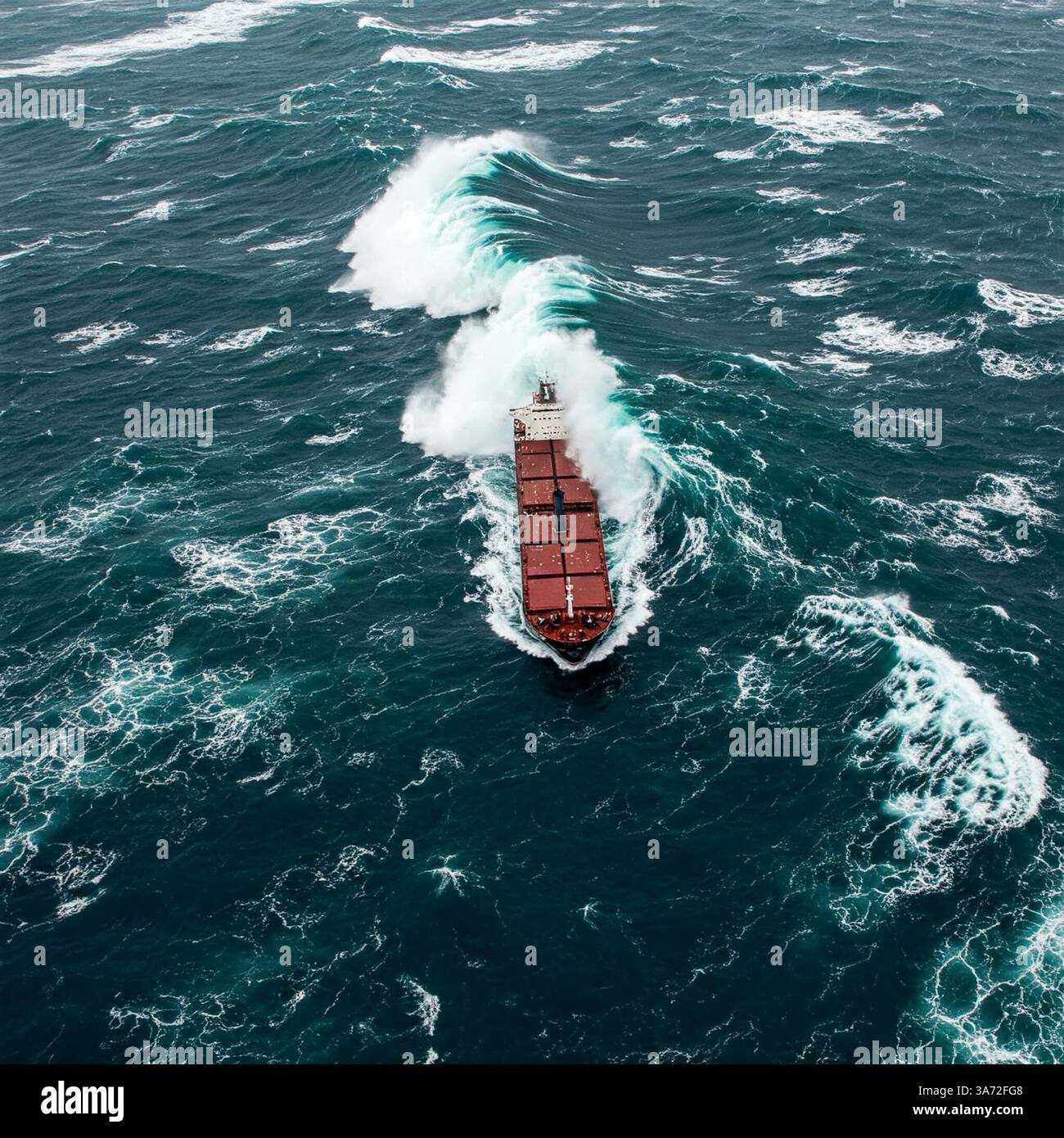 Aerial view of cargo ship making its way through stormy seas Stock ...
