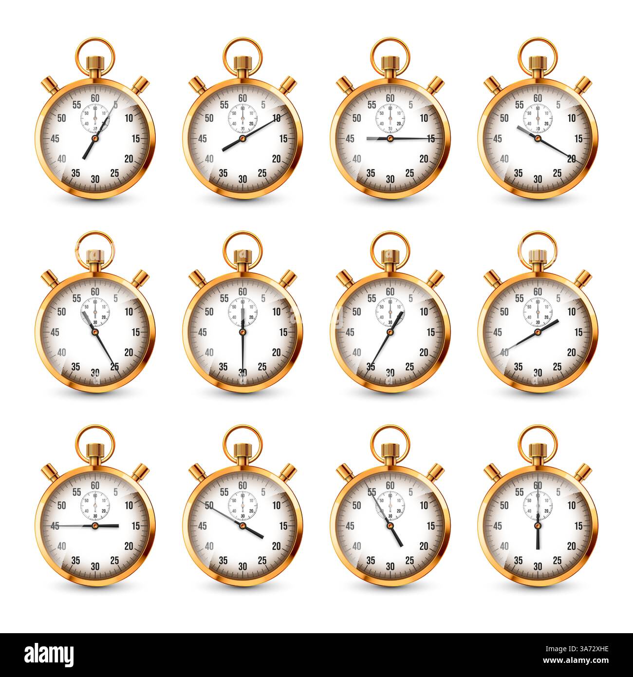 Realistic classic stopwatch. Shiny golden metal chronometer, time ...