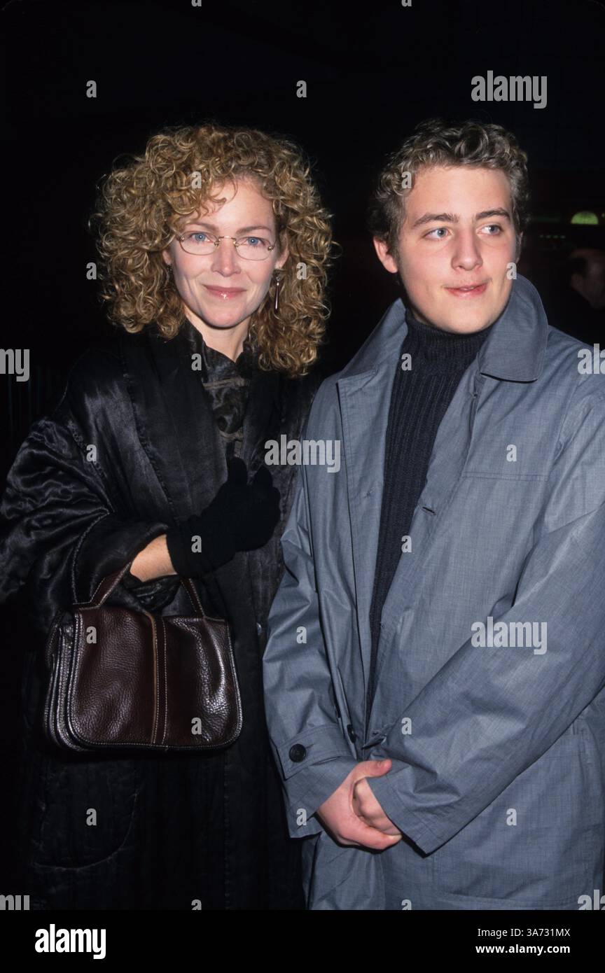 AMY IRVING with son Max Spielberg.Traffic screening at Chelsea West theatre New York 2000 ...