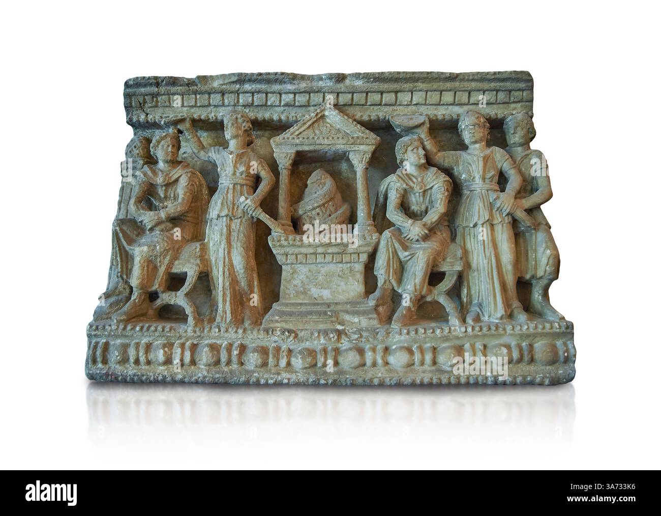 Etruscan funerary cinerary urn (cineraria) side panel with relief ...