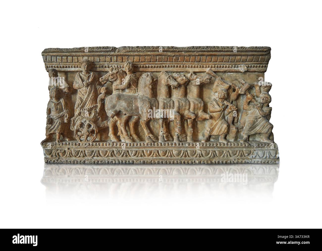 Etruscan funerary cinerary urn (cineraria) side panel with relief ...