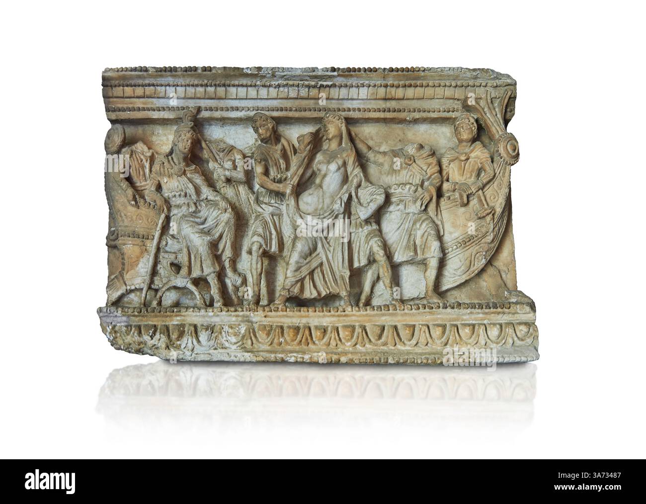 Etruscan funerary cinerary urn (cineraria) side panel with relief ...