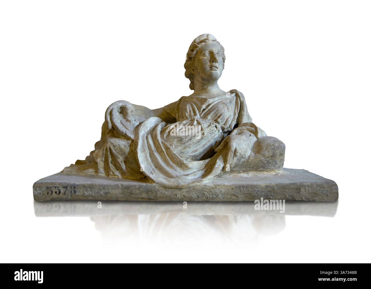 Reclining women on the lid of an Etruscan funerary cinerary urn ...