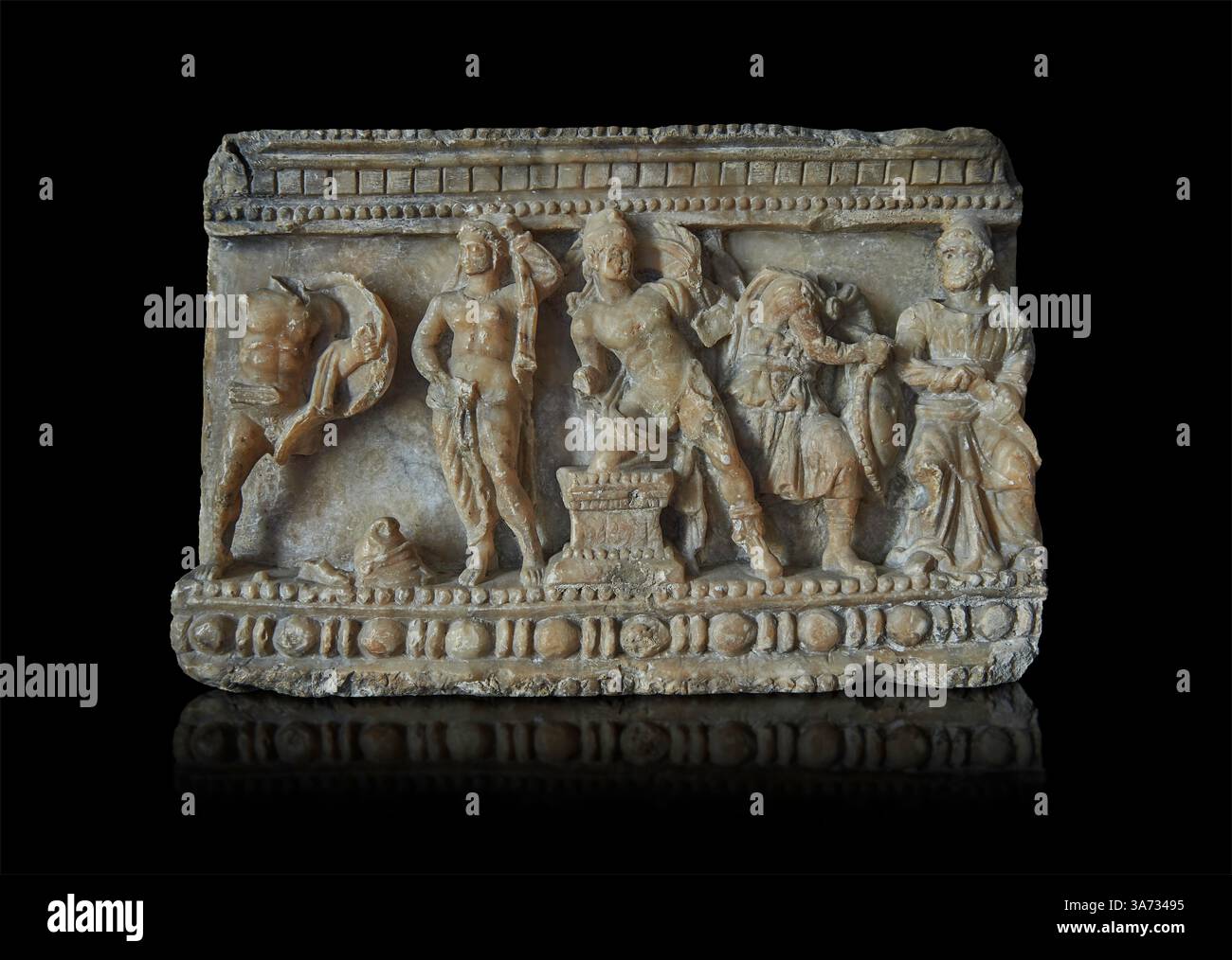 Etruscan funerary cinerary urn (cineraria) side panel with relief ...