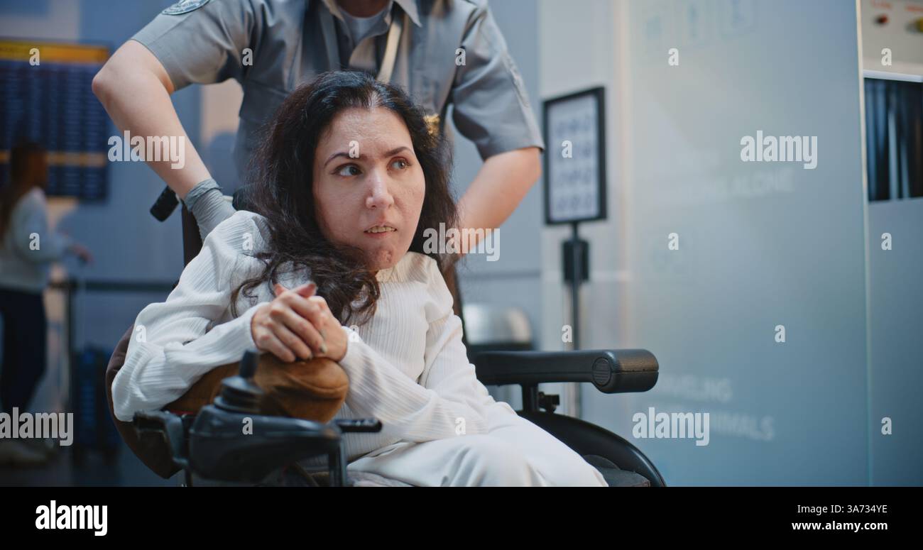 Security Checkpoint in Airport Terminal: Female Security Officer ...