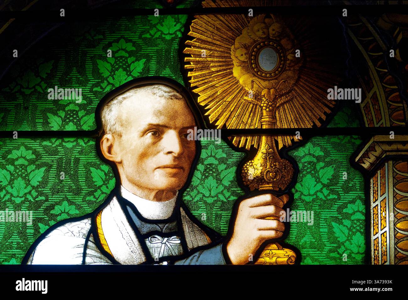 Paris, FRANCE - 09–13-2024: Stained glass of Saint Pierre Julien Eymard ...