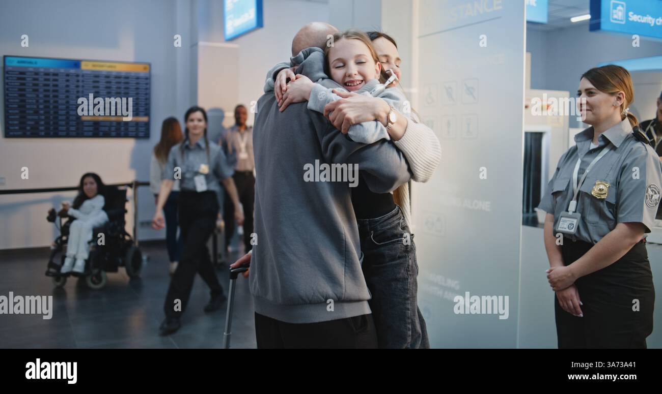 Happy Man Meeting His Family From Flight in International Airport ...