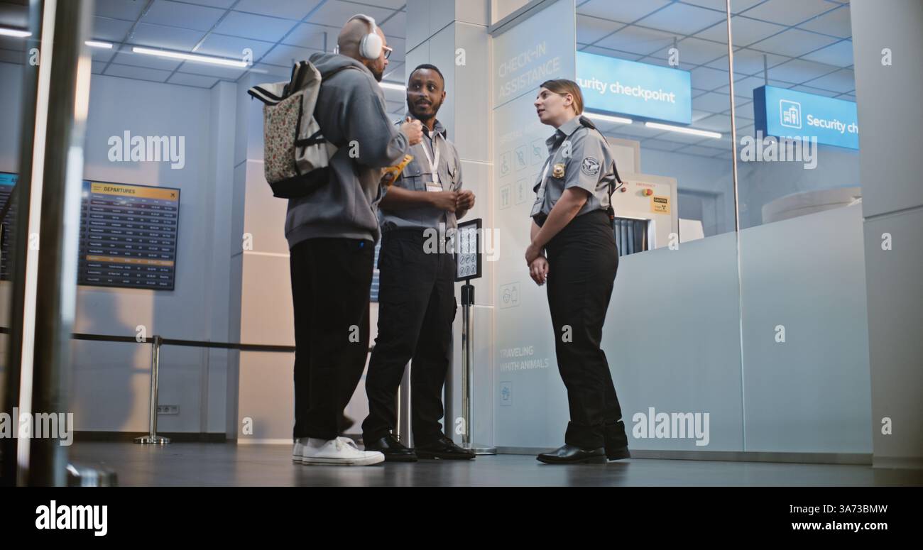 Crowded International Airport Terminal: Two Multiethnic Security ...