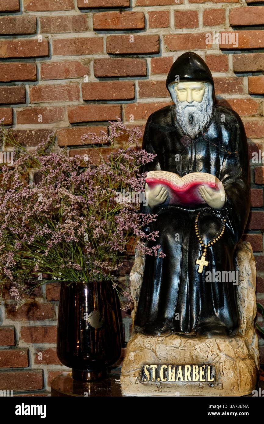 Paris, FRANCE - 09–14-2024: Small oratory dedicated to Saint Charbel ...