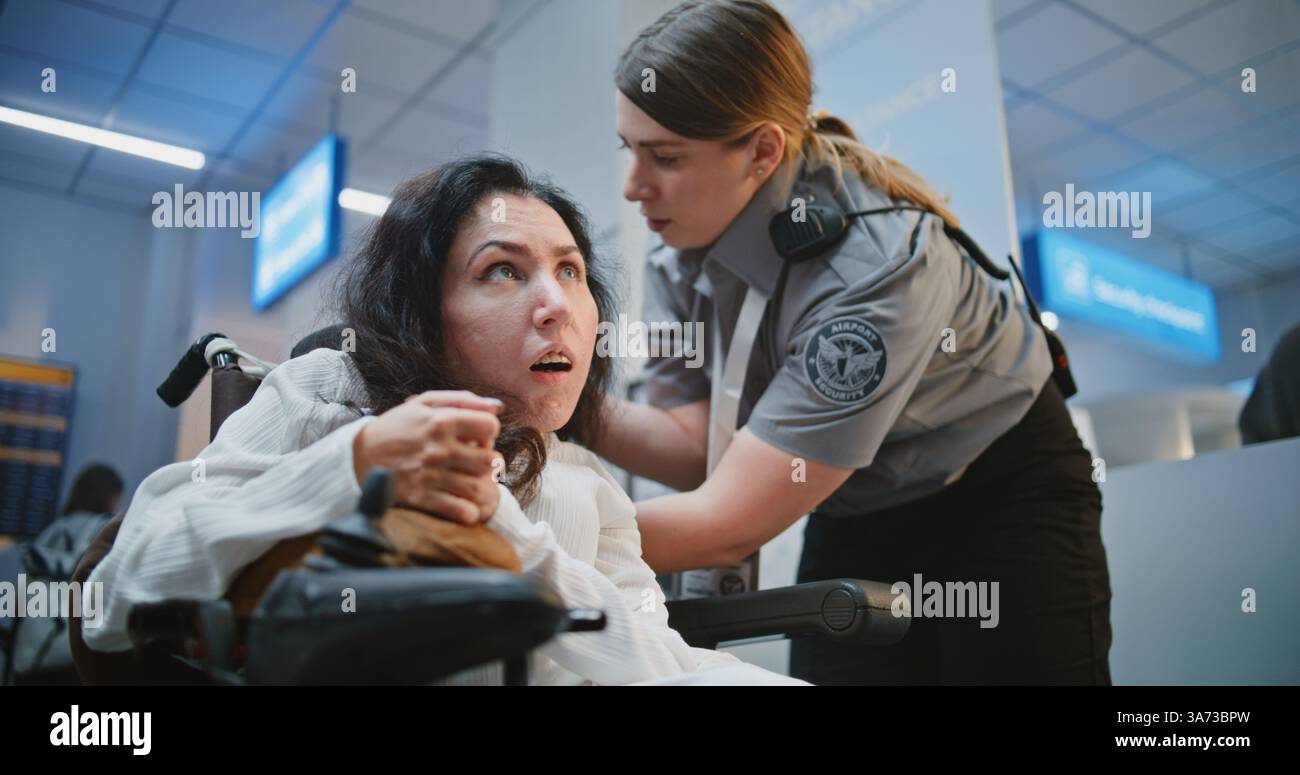 Security Checkpoint: TSA Officer Checking Female Passenger with ...