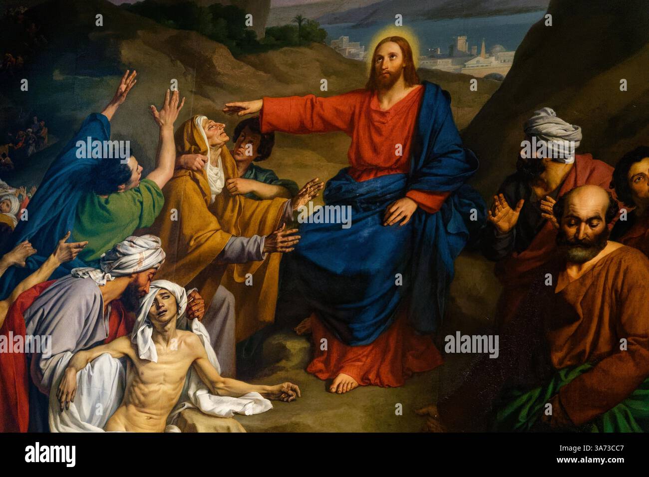 Paris, FRANCE - 09–15-2024: Painting of Jesus-Christ healing the sick and wounded. Miracles of ...