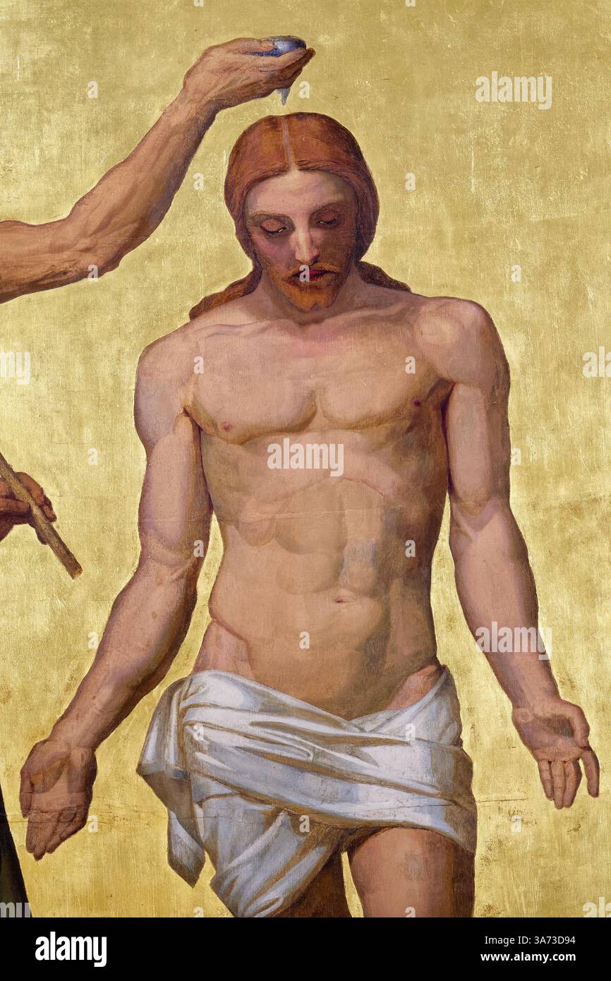 Paris, FRANCE - 09-27-2024: Painting (18th century) of Baptism of Jesus by John the Baptist in ...