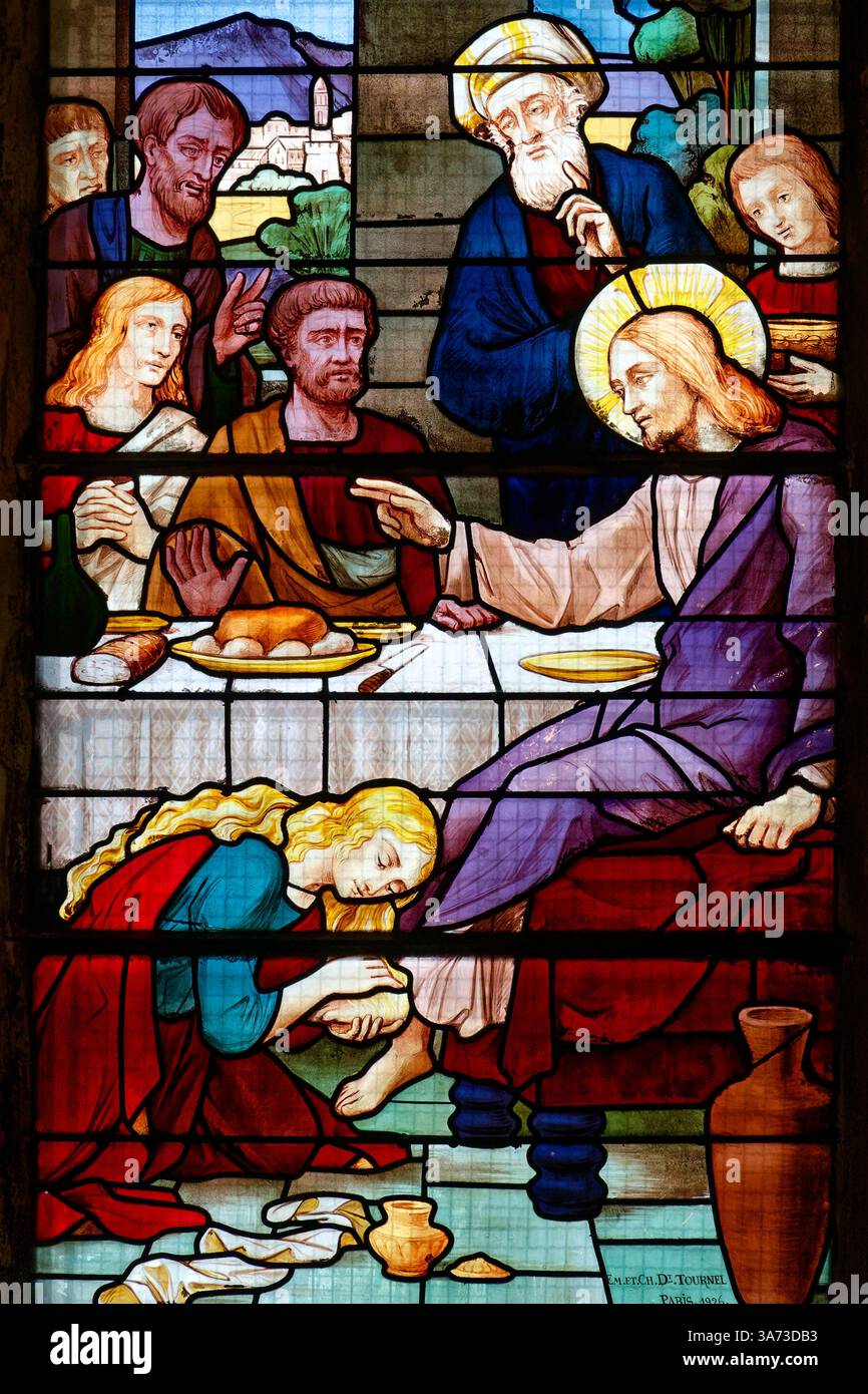 Pantin, FRANCE - 09-29-2024: Stained glass (1926) of Saint Mary ...