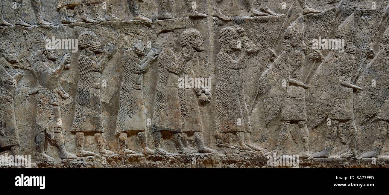 Assyrian bas relief sculpture panel showing scenes from Sennacherib's ...