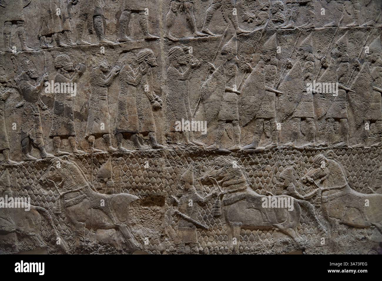 Assyrian bas relief sculpture panel showing scenes from Sennacherib's ...