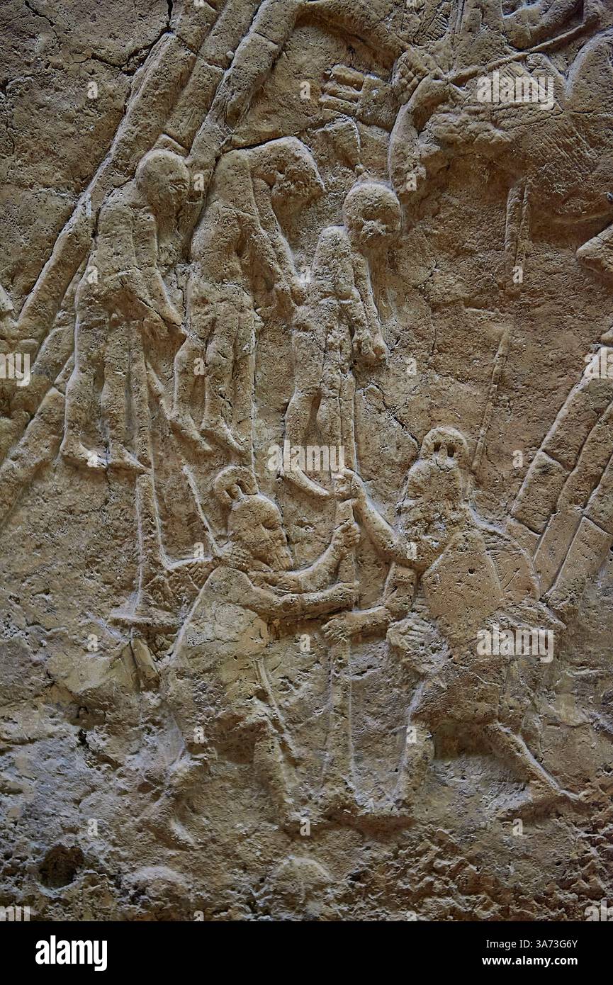 Assyrian bas relief sculpture panel showing scenes from Sennacherib's ...