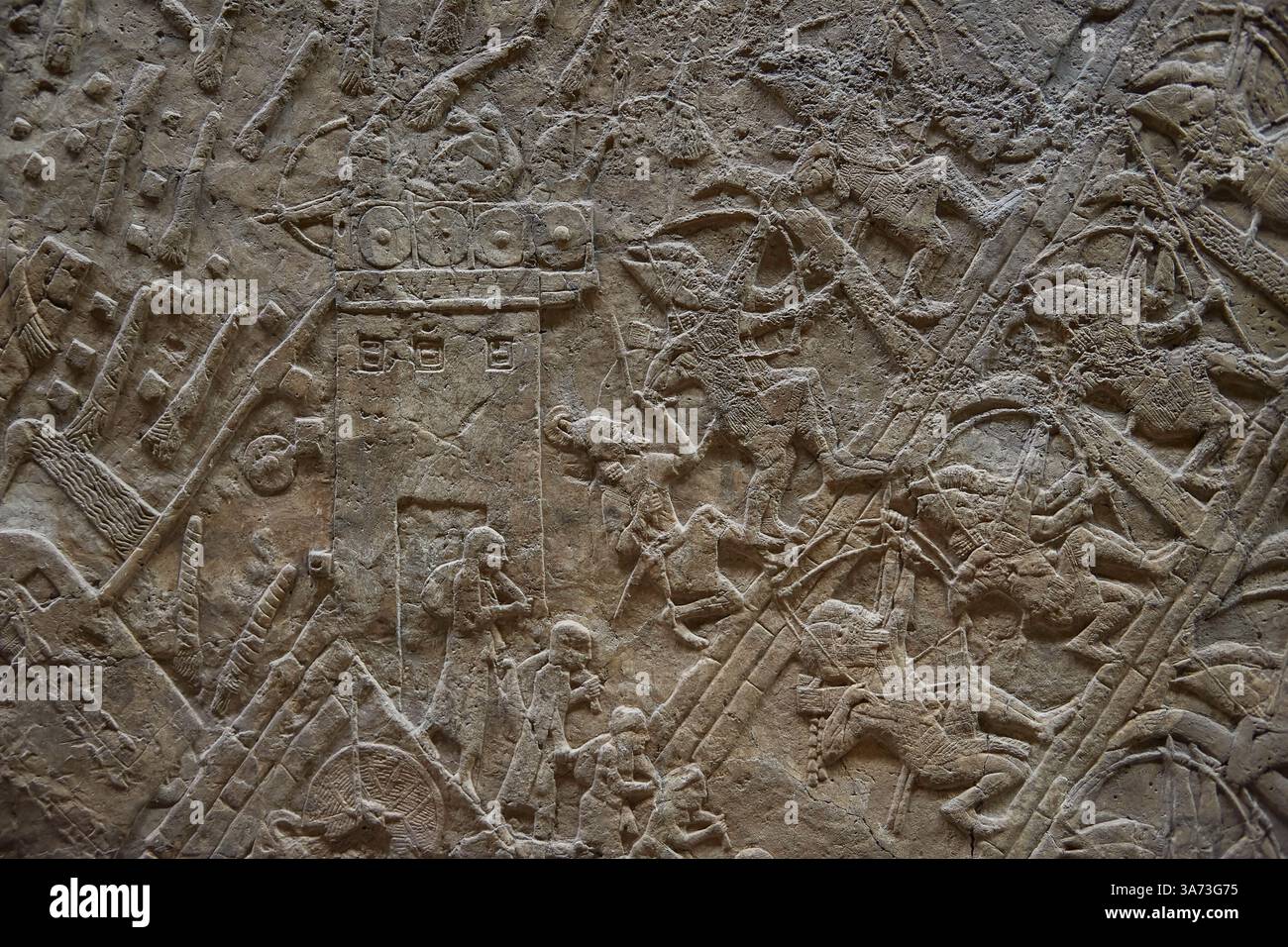 Assyrian bas relief sculpture panel showing prisoners after the capture ...