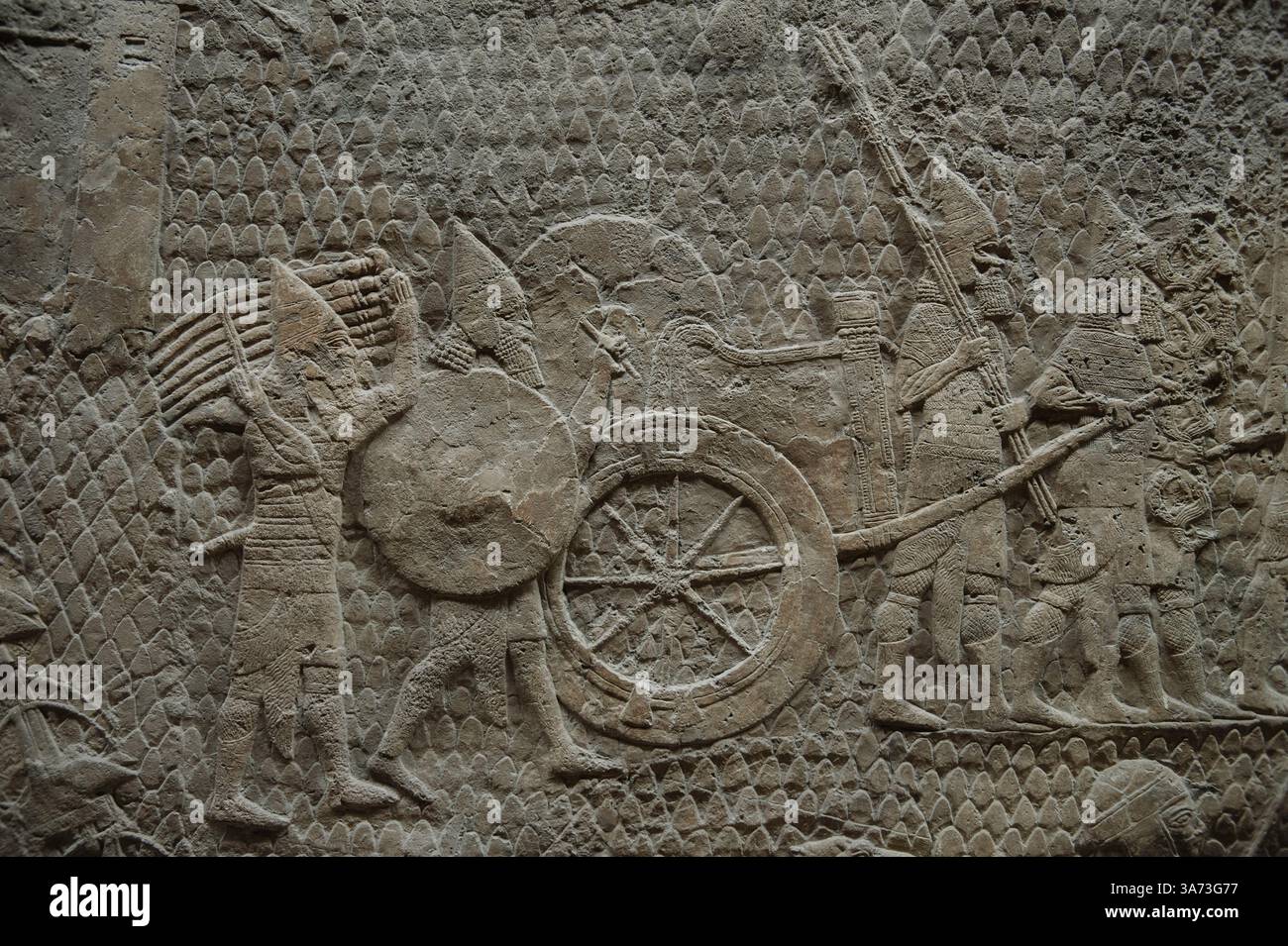 Assyrian bas relief sculpture panel showing prisoners after the capture ...