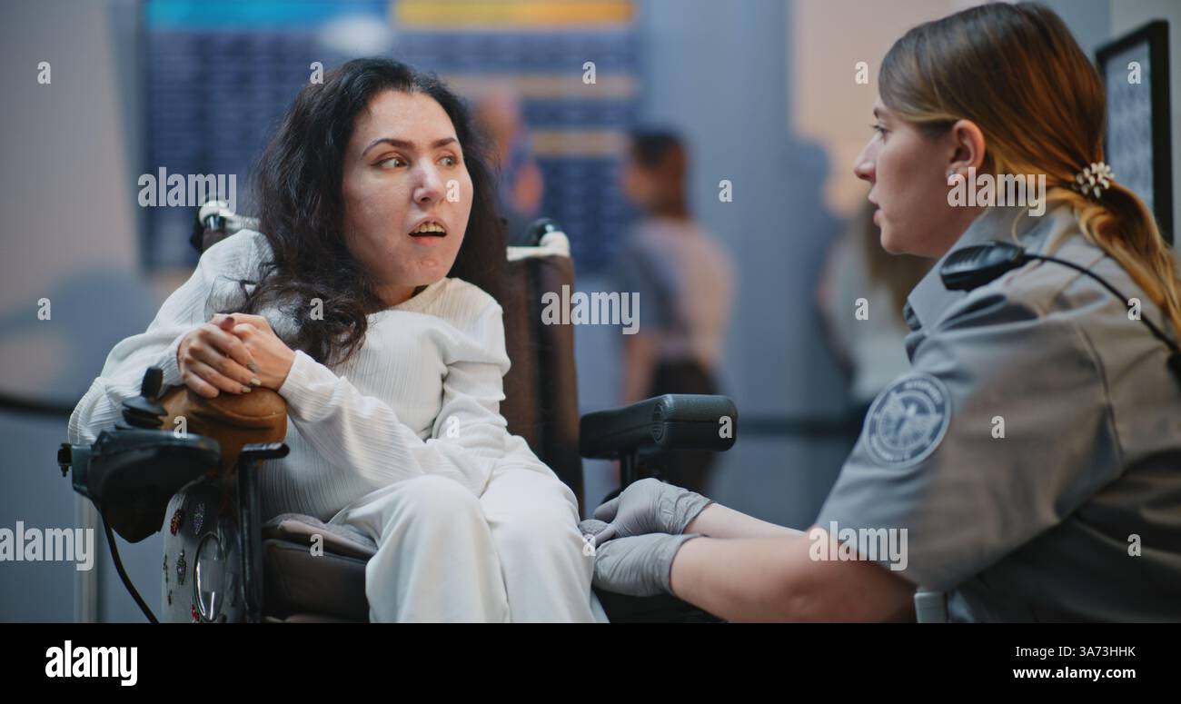 Security Checkpoint: Female TSA Officer Checking Woman with Disability ...