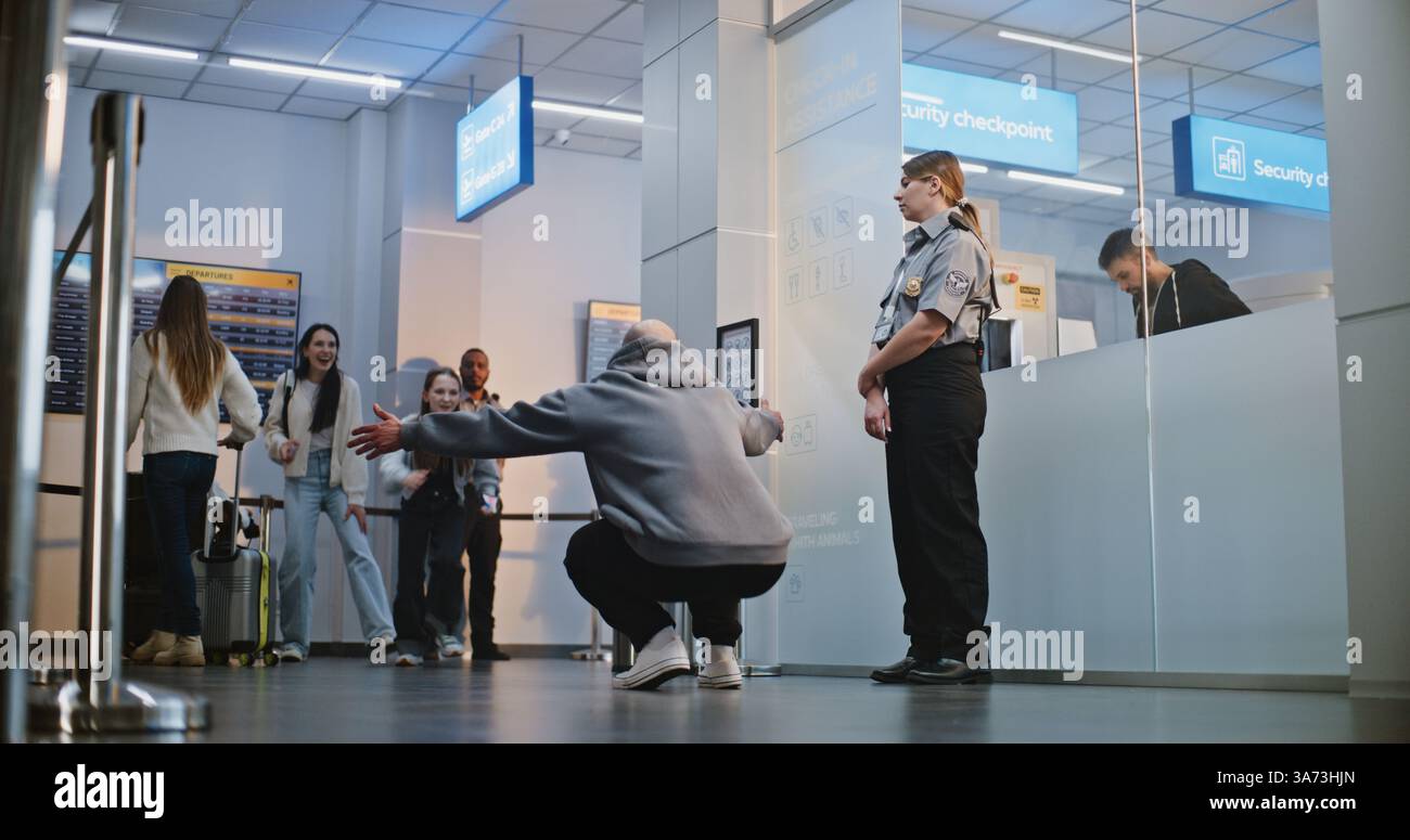 Emotional Family Reunion in Airport Terminal: Happy Man Greeting His ...