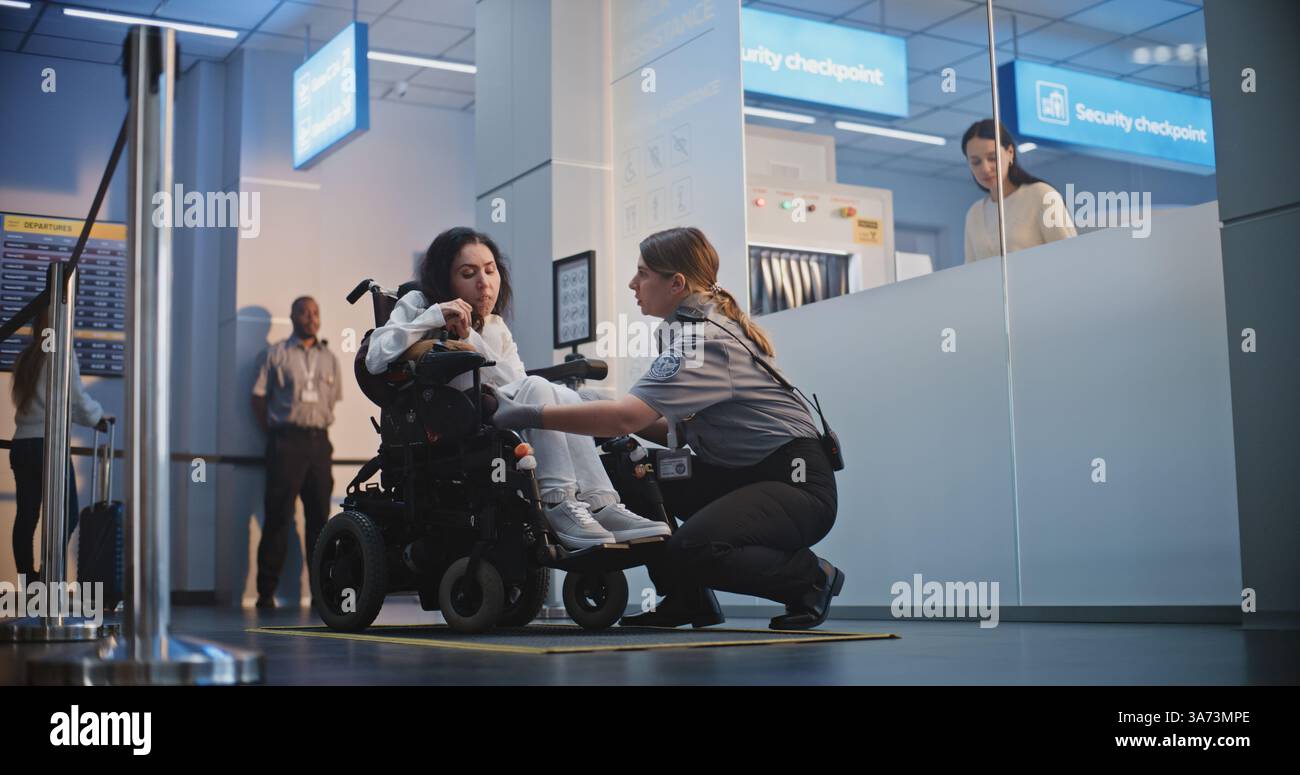 Security Checkpoint: Female TSA Officer Checking Woman with Physical ...