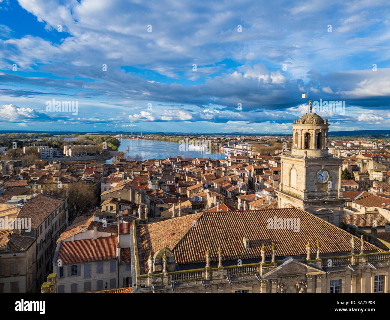 The cityscape of Arles in an aerial view, Provence, France Stock Photo ...