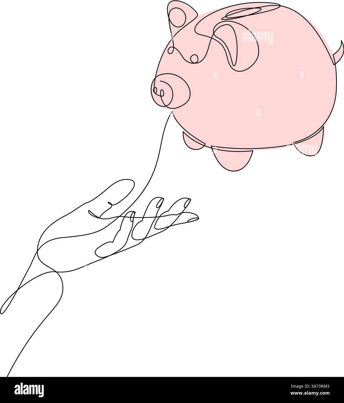 Continuous one line drawing of hand holding piggy bank. Saving money ...