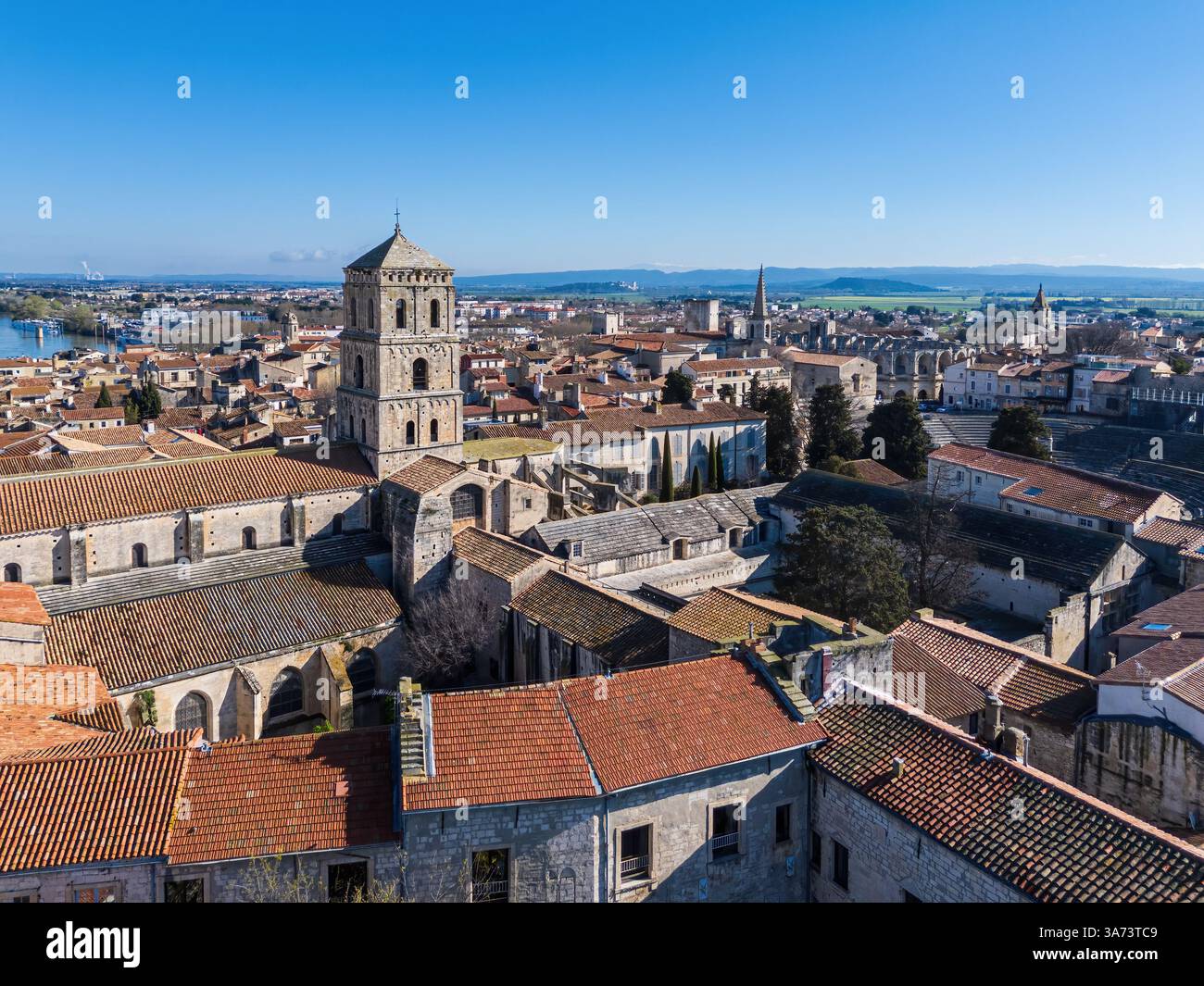 The cityscape of Arles in an aerial view, Provence, France Stock Photo ...