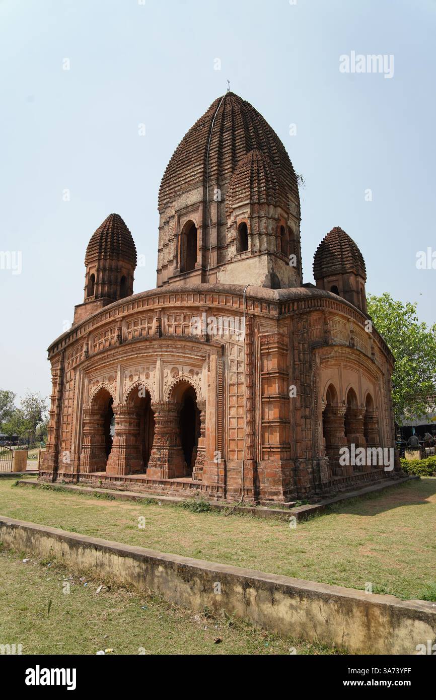 Pancharatna temple of Radha-Krishna with rich terracotta panel of the ...