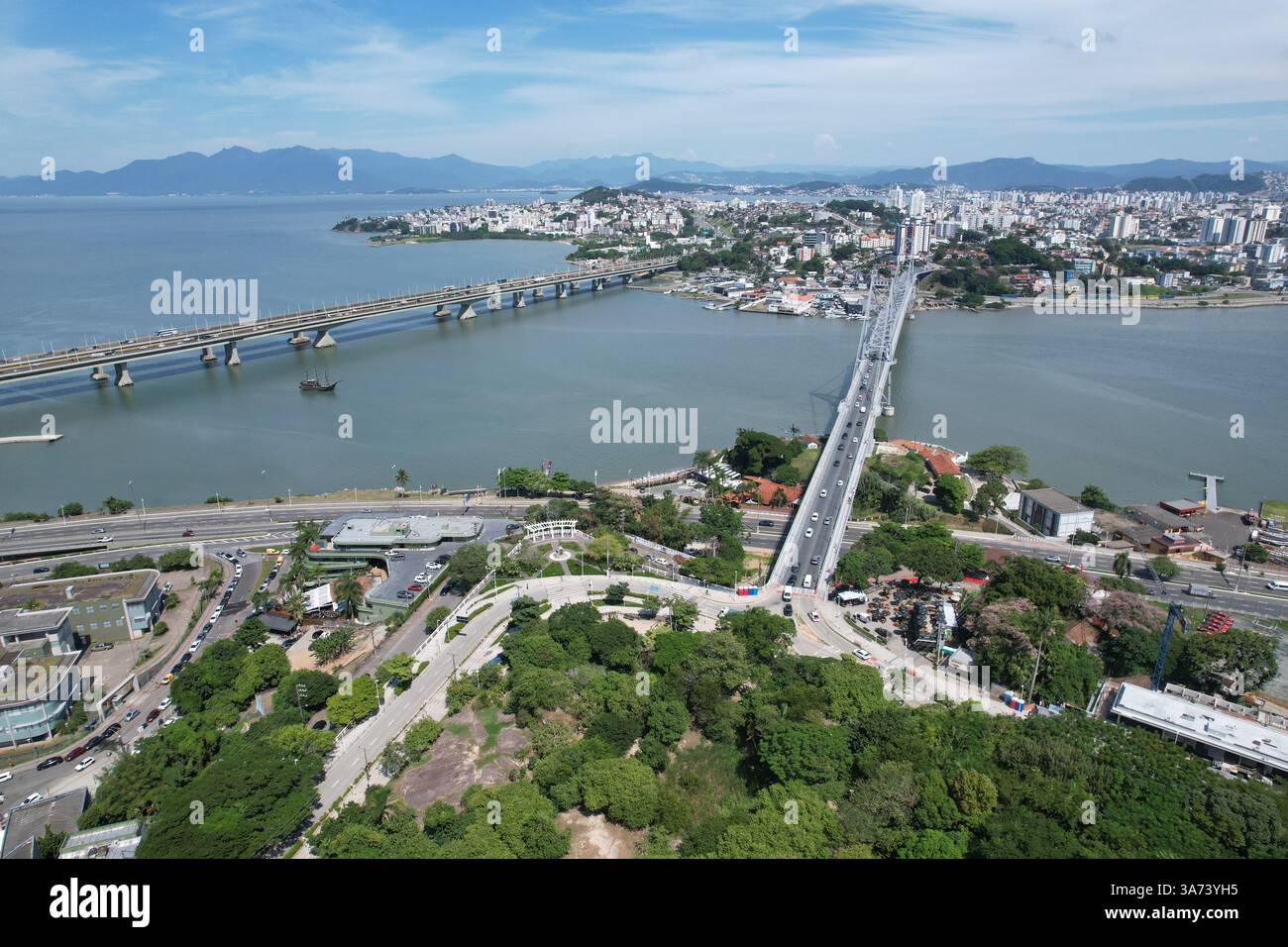 Aerial view of Ponte Hercilio Luz in Florianopolis, Santa Catarina ...