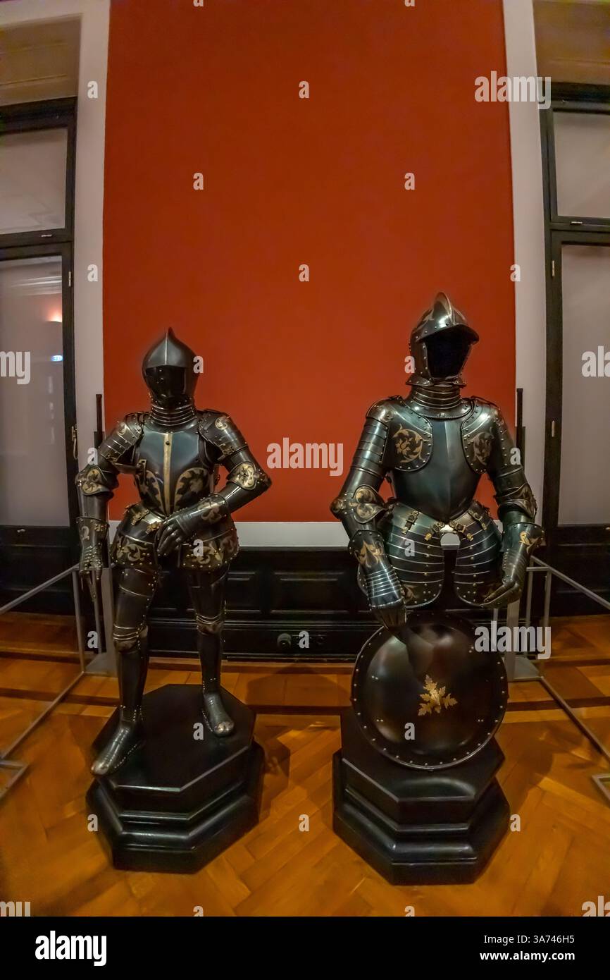 Imperial Armoury of Austria in Vienna. Medieval ages knights armor exposition in the Welt museum ...