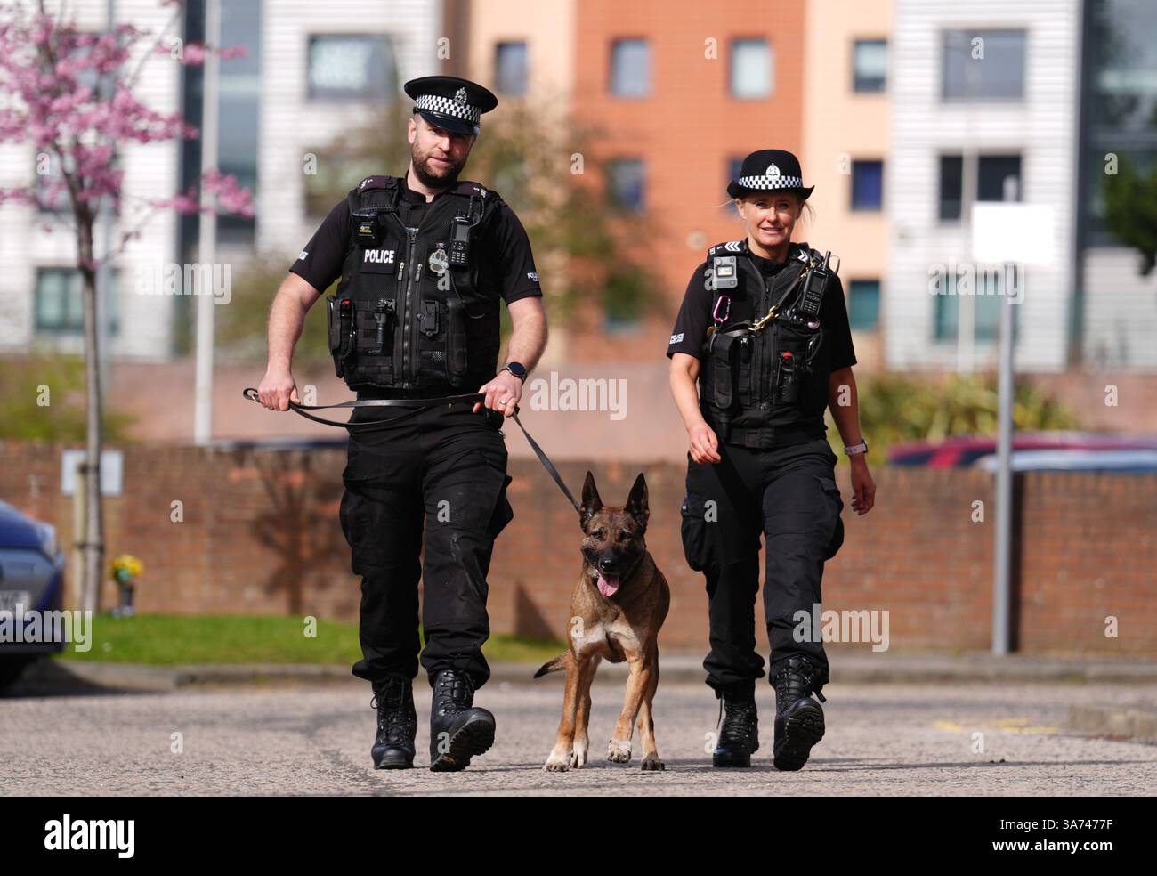 Police dog handlers PC Scott McMaster and Sgt Lisa Harris with police ...