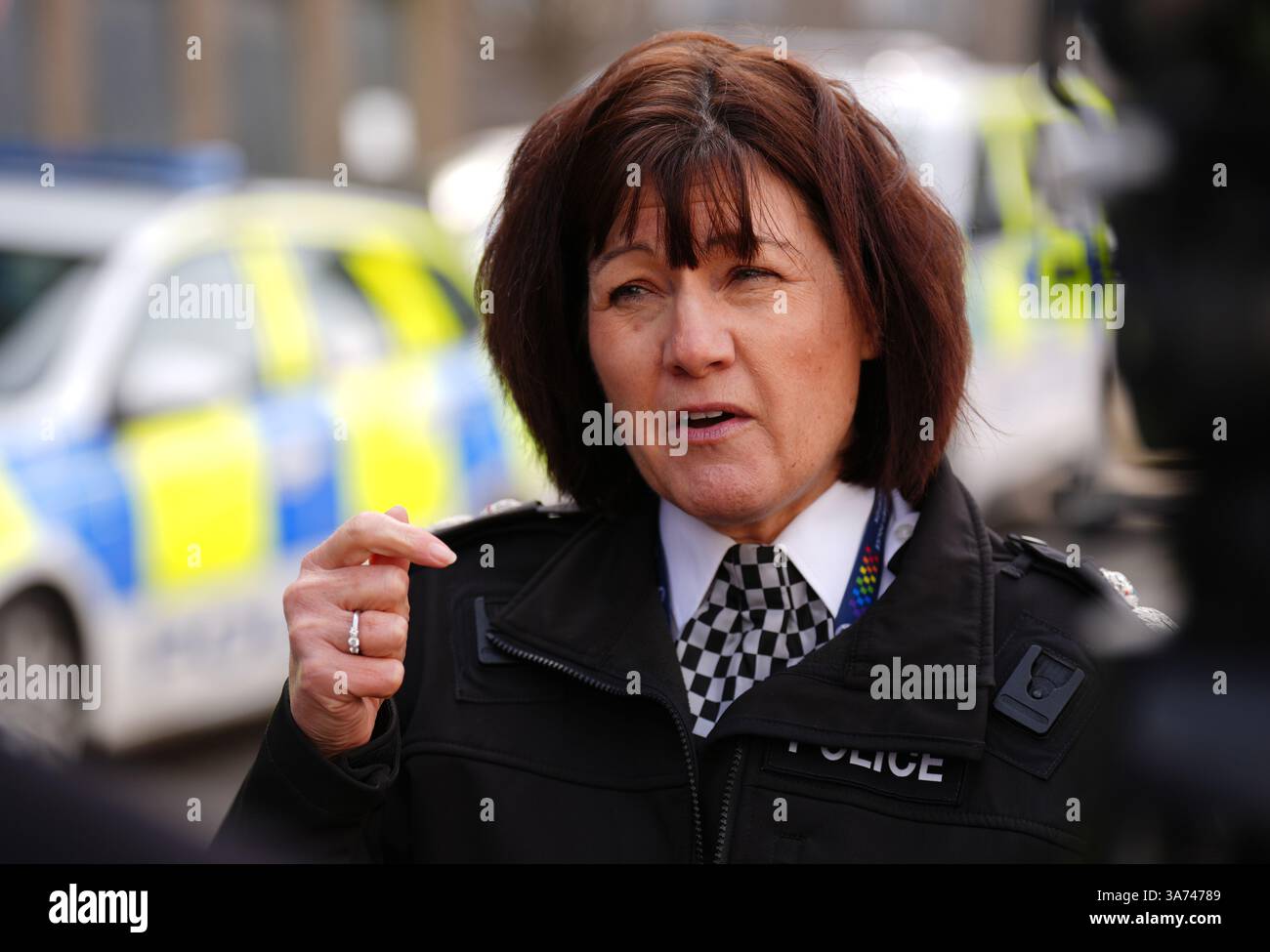 Police Scotlands Chief Constable Jo Farrell speaks to the media during ...