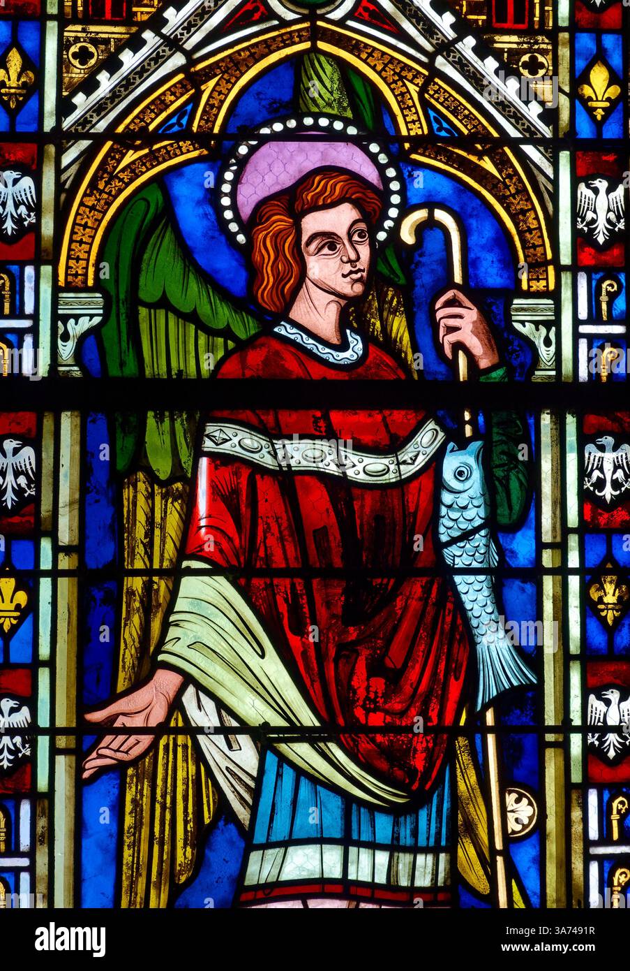 Sens, FRANCE - 10-15-2024: Stained glass (19th century) of Archangel ...