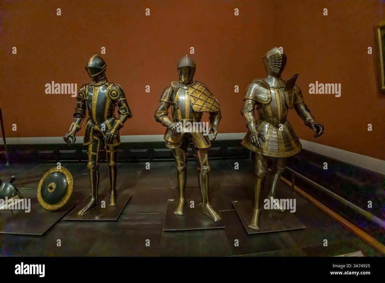Imperial Armoury of Austria in Vienna. Medieval ages knights armor exposition in the Welt museum ...
