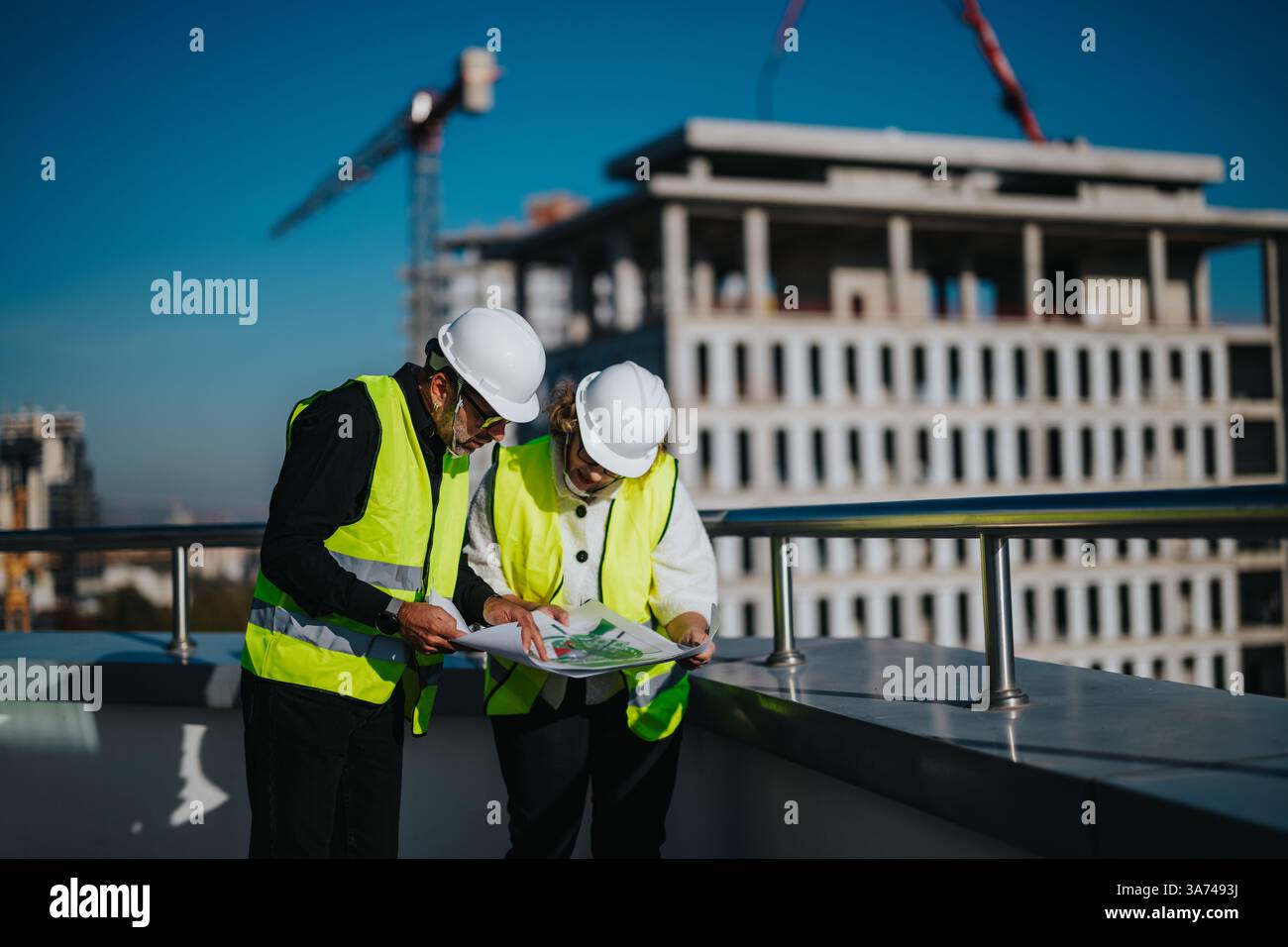 Architects discussing project plans at construction site Stock Photo ...