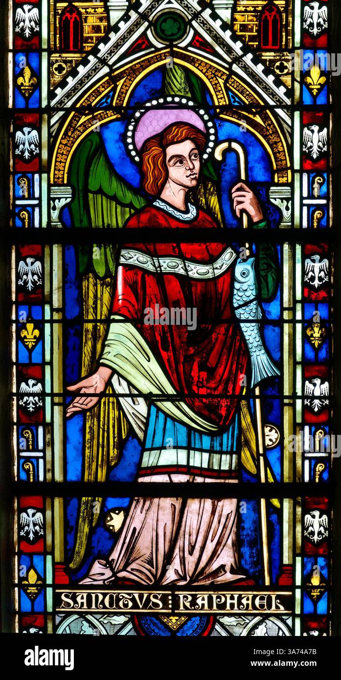 Sens, FRANCE - 10-15-2024: Stained glass (19th century) of Archangel ...