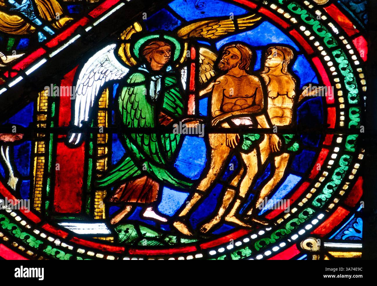 Sens, FRANCE - 10-15-2024: Stained glass (16th century) of Adam and Eve ...