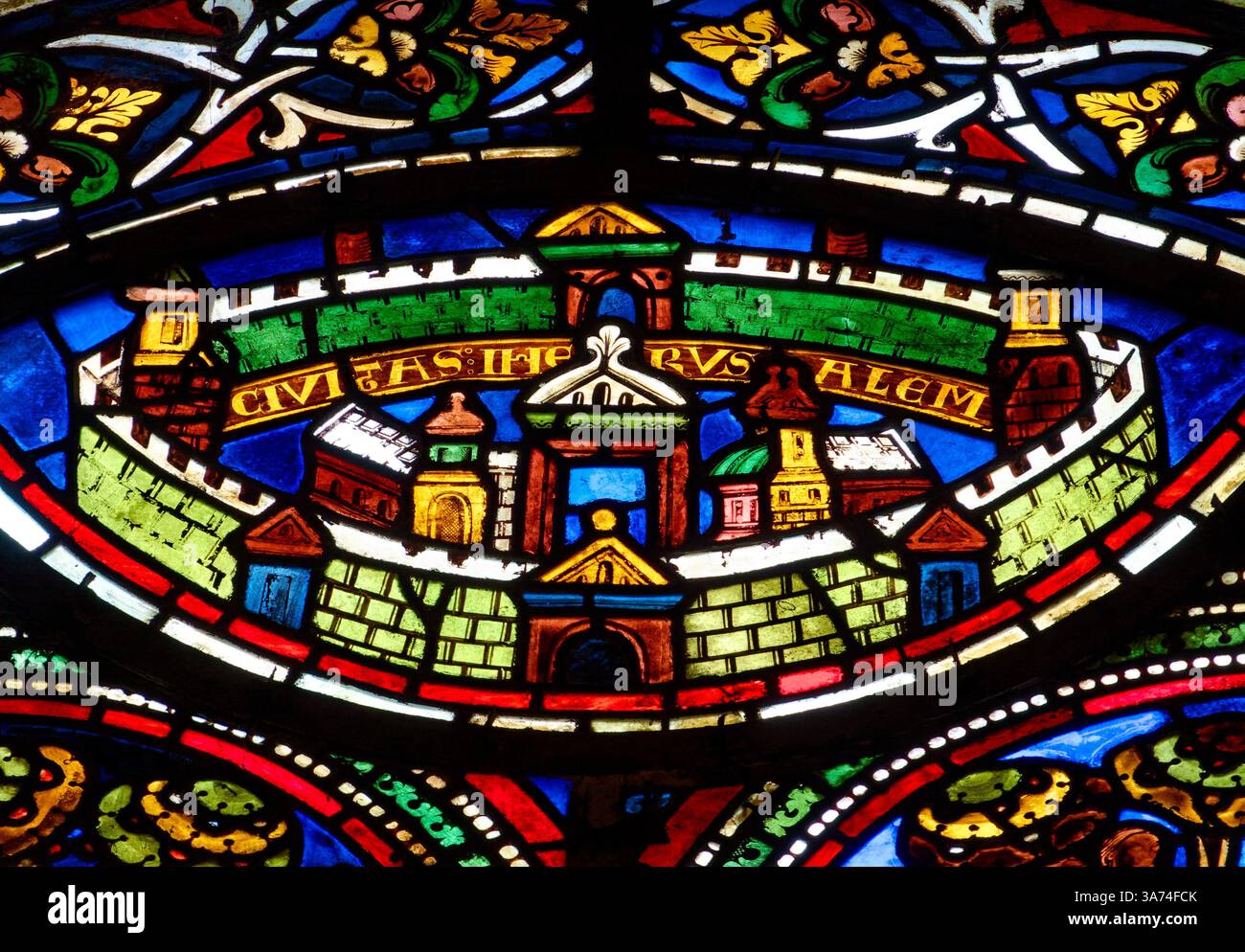 Sens, FRANCE - 10-15-2024: Stained glass (19th century) of the heavenly ...