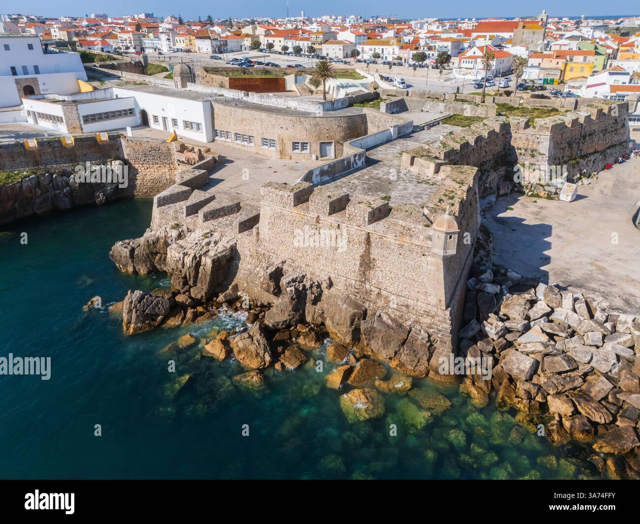 Aerial view of the old town and Fort of Peniche Stock Photo - Alamy
