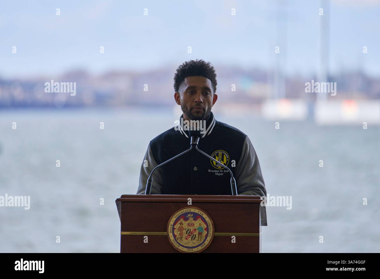 Baltimore Mayor Brandon Scott speaks during a commemoration service on ...