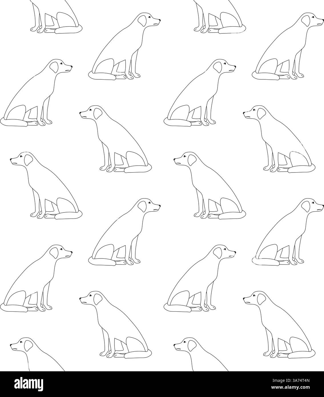 Vector seamless pattern of flat hand drawn outline sitting Labrador dog ...