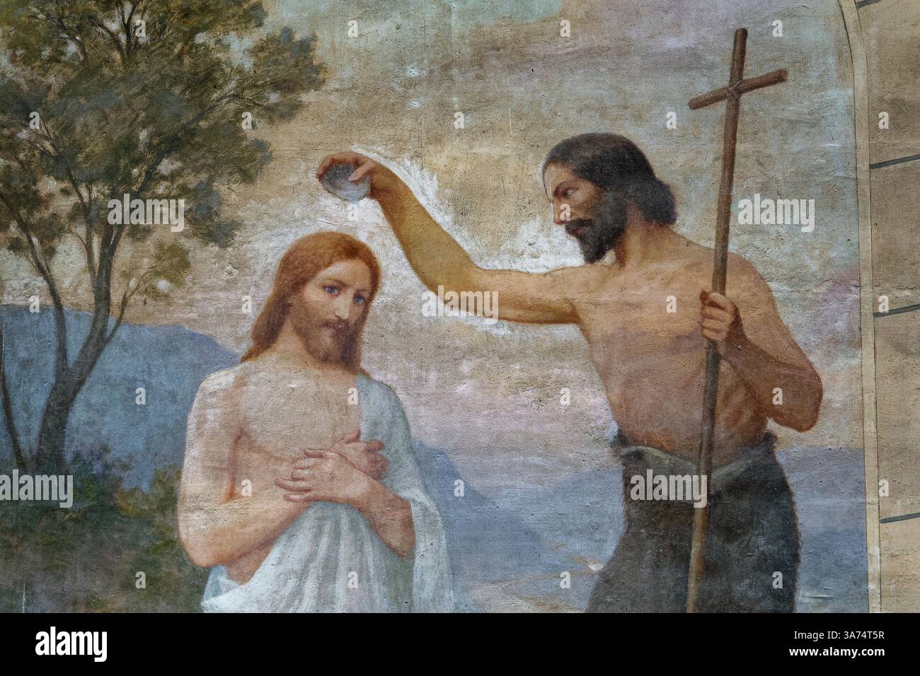 Senan, FRANCE - 10-15-2024: Painting (18th century) of Baptism of Jesus ...